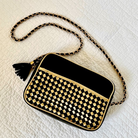 Vintage | Bags | Vintage Ys Original Checkered Gold And Black Shoulder ...